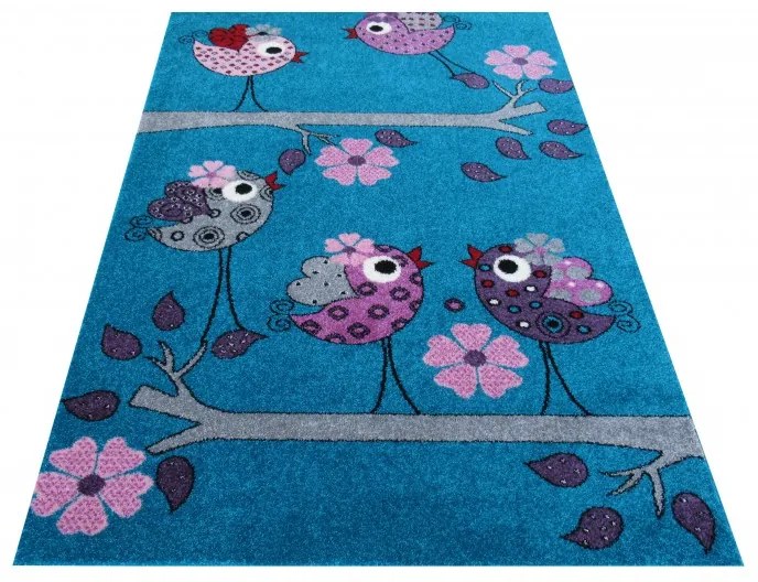 Dětský kusový koberec Bella ptáčci / modrá - 120 x 170 cm