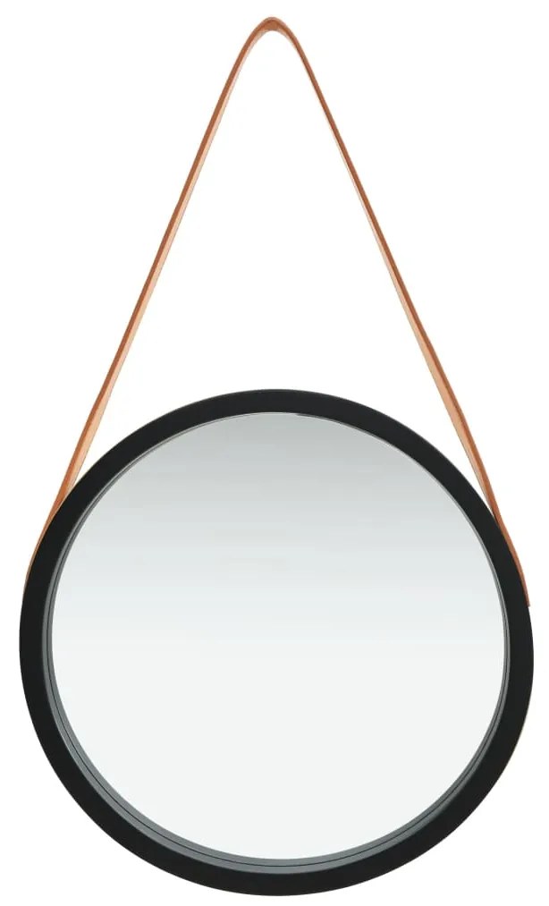 Nástěnné zrcadlo s popruhem 40 cm černé - Default Title