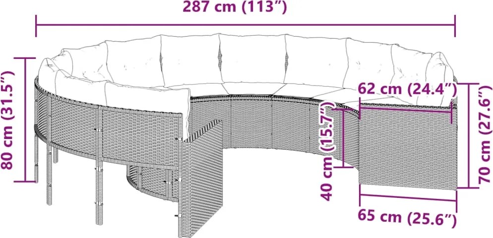 Zahradní pohovka s poduškami kulatá béžová polyratan 3318533