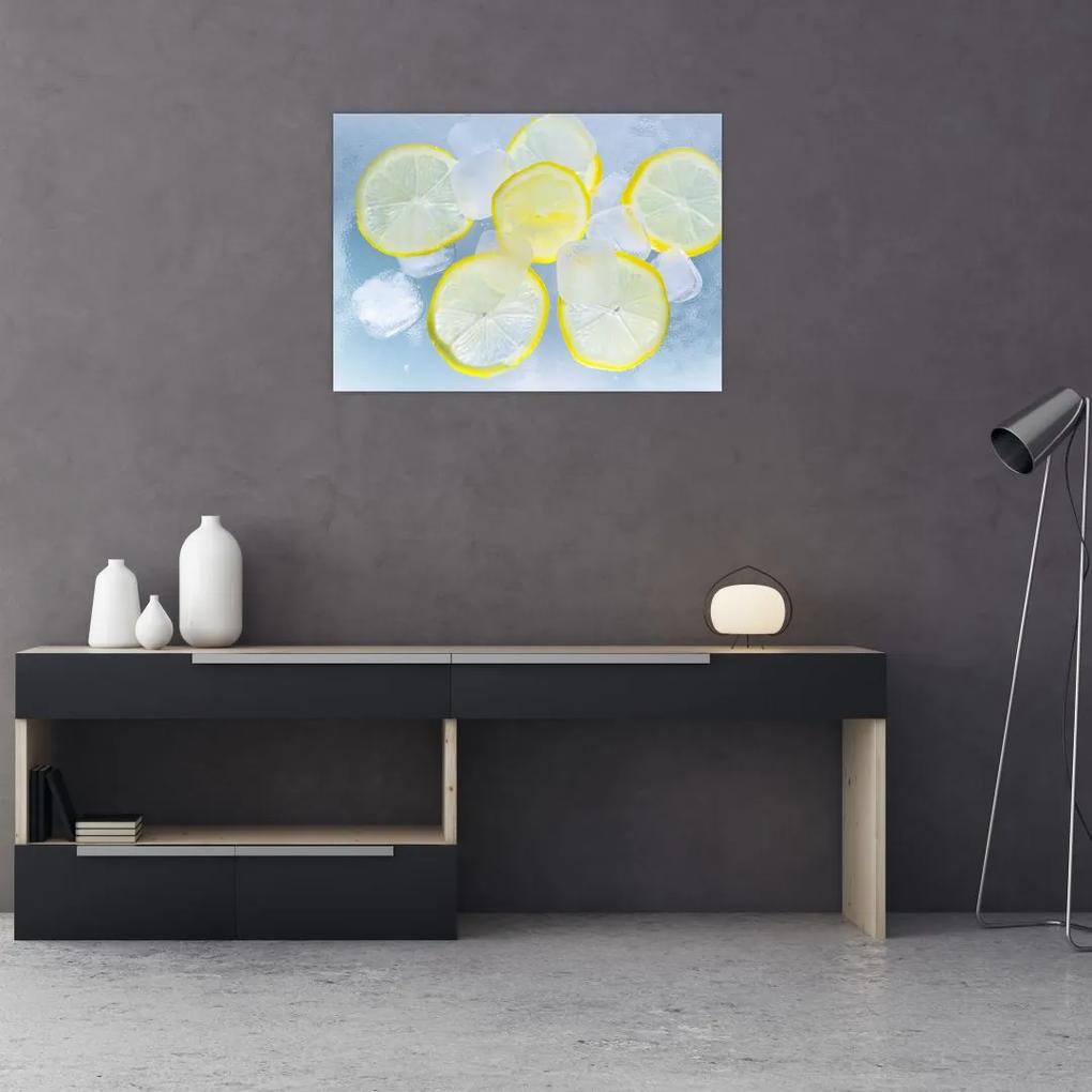 Skleněný obraz citrónů v ledu (70x50 cm)