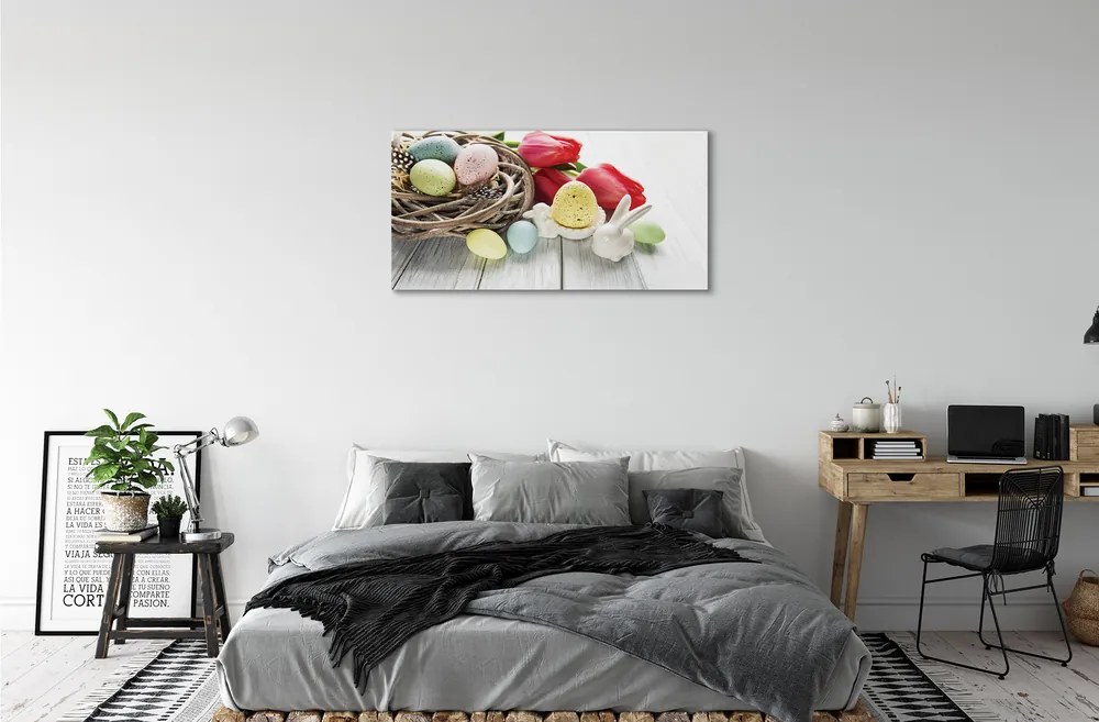 Obrazy na plátně vejce tulipány 120x60 cm