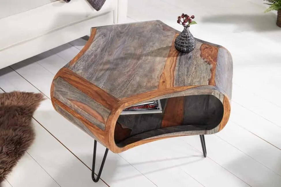 Retro konferenční stolek Organic Living Sheesham šedý 70cm