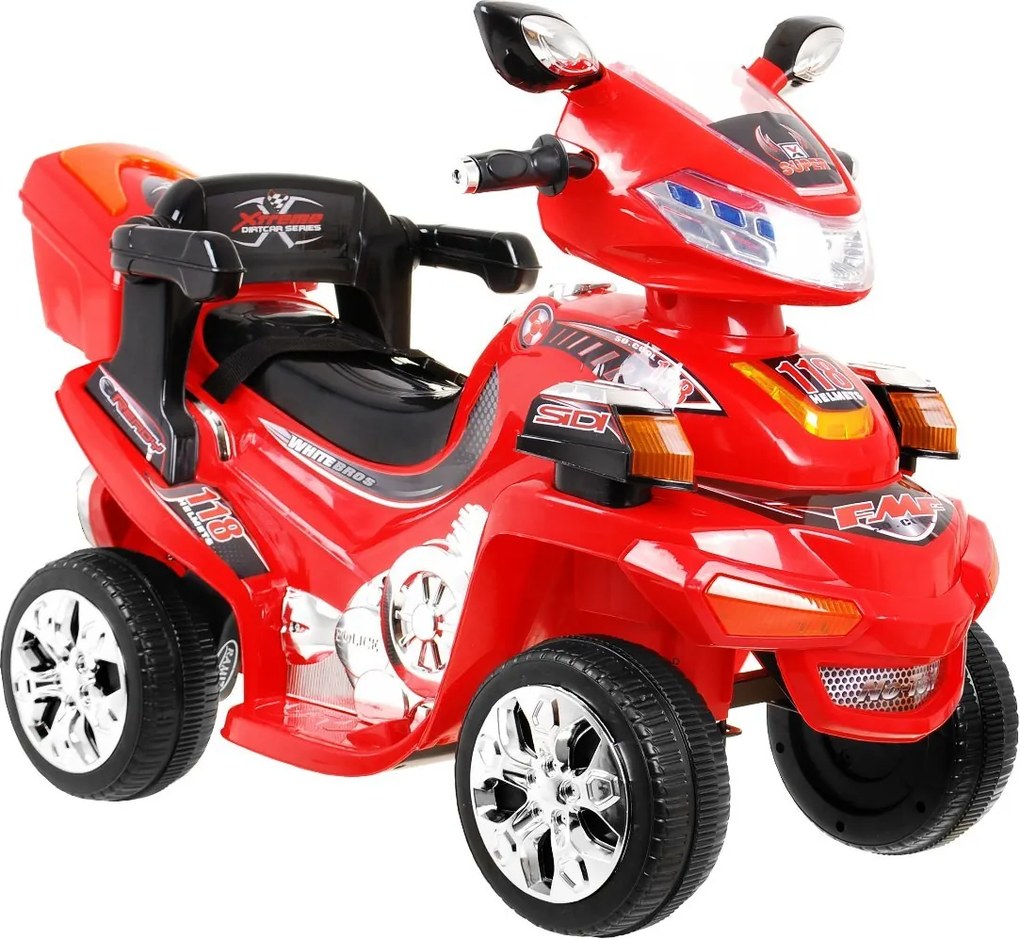 RkToys Velká dětská motorka skútr čtyřkolka s bezpečnostními pásy + dálkové ovládání - červená