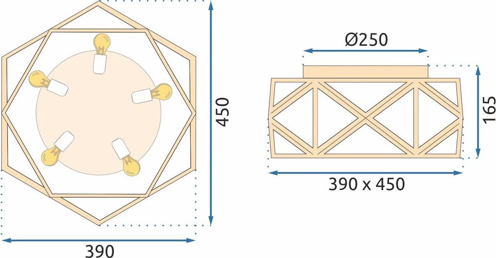 Toolight Tutumi, stropní svítidlo 45cm 5xE27 APP1239-C, zlatá, OSW-40094