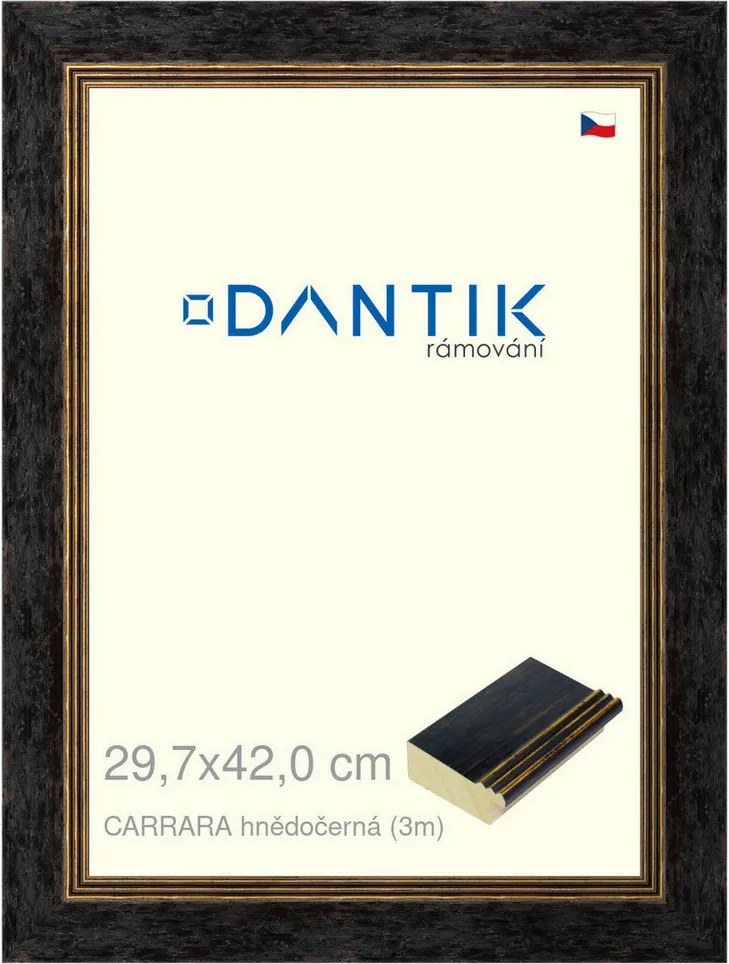 DANTIK rámeček 29,7x42 | CARRARA hnědočerná (Plexi Čiré)