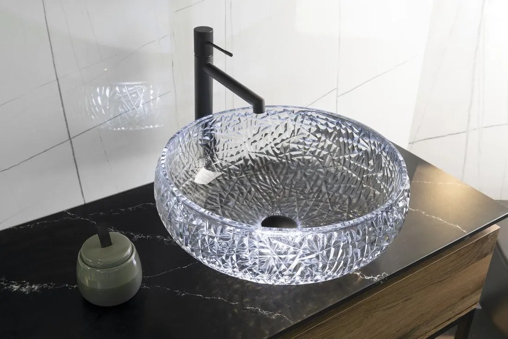 Sapho Sapho, GAVIOTA gravírované skleněné umyvadlo na desku Ø 42 cm, černá, TY306