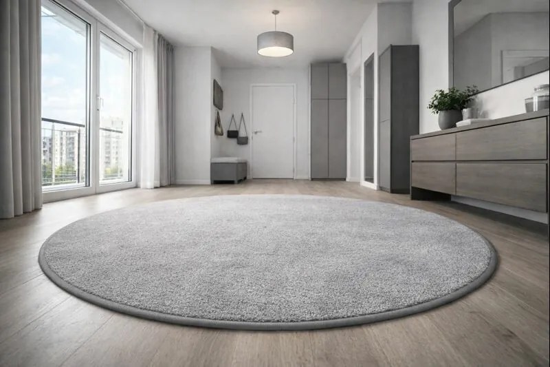 Vopi, Kusový koberec Eton šedý 73 kruh, 200x200 (průměr) kruh, šedá, ložnice