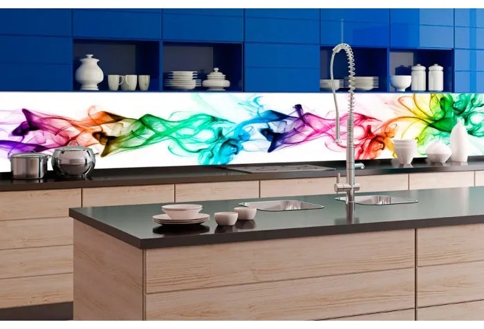 DIMEX | Fototapeta do kuchyně Barevný kouř KI-350-073 | 350 x 60 cm | vícebarevná, bílá