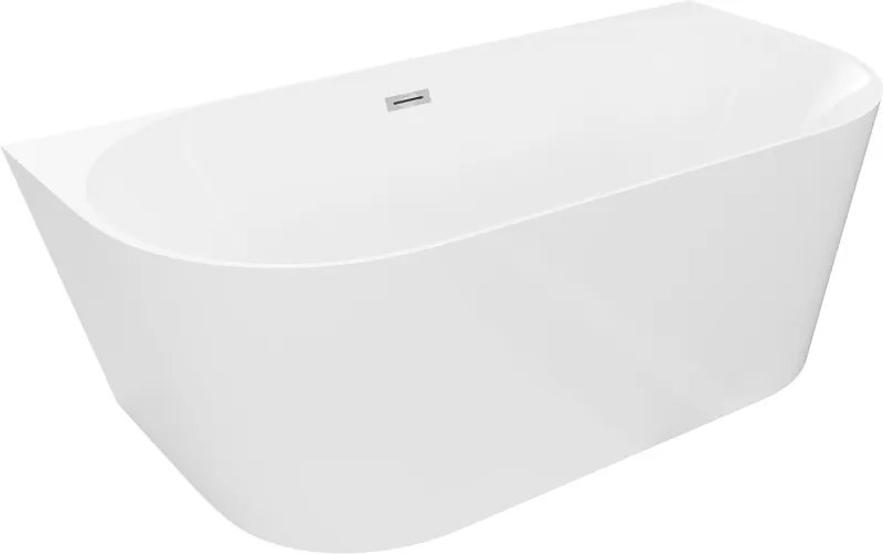 Mexen Oval Slim, volně stojící vana ke stěně 170 x 80 cm, bílá lesklá, chromový přepad, 52661708000-01