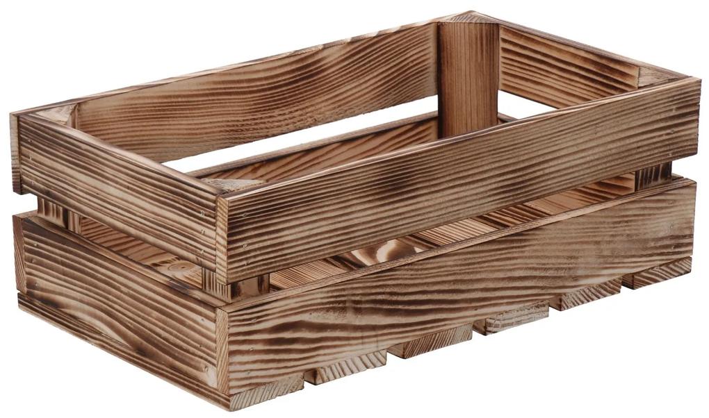 Dřevobox Opálená dřevěná bedýnka 34 x 20 x 12 cm