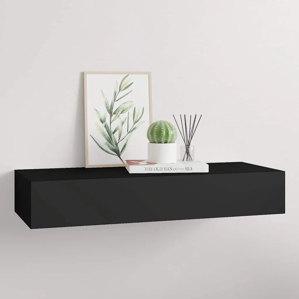 Nástěnná police se zásuvkou černá 60 x 23,5 x 10 cm MDF 330257
