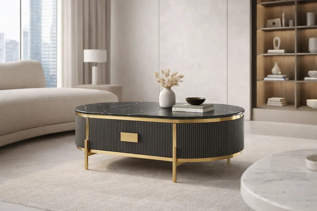 Konferenční stolek Stilig ST380A 124 cm zlatý/černý mramor