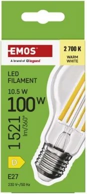 Emos lighting LED žárovka Filament A60 / E27 / 10,5 W (100 W) / 1521 lm / teplá bílá 1525743206