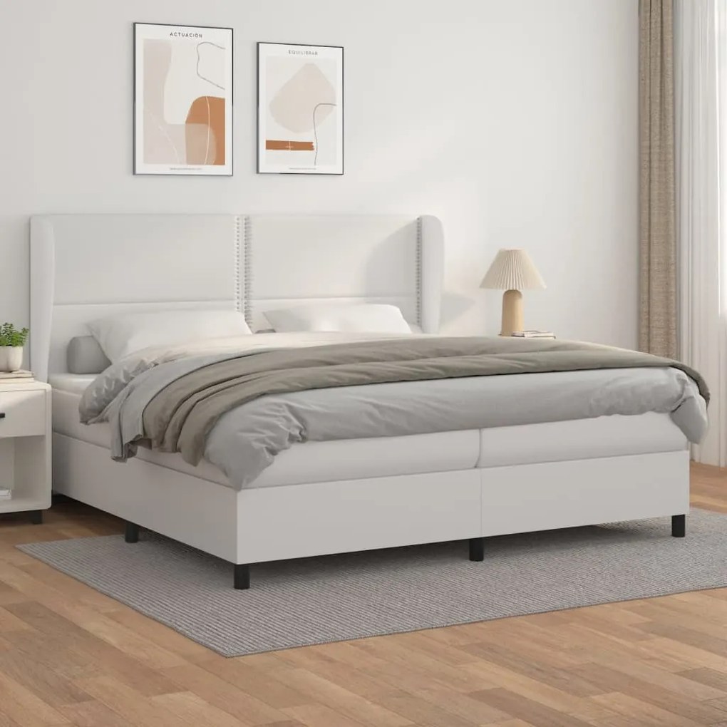 Box spring postel s matrací bílá 200x200 cm umělá kůže