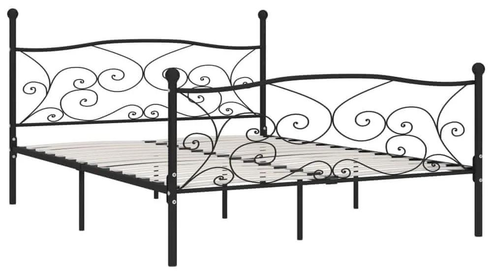 Petromila Rám postele s laťkovým roštem černý kov 200 x 200 cm