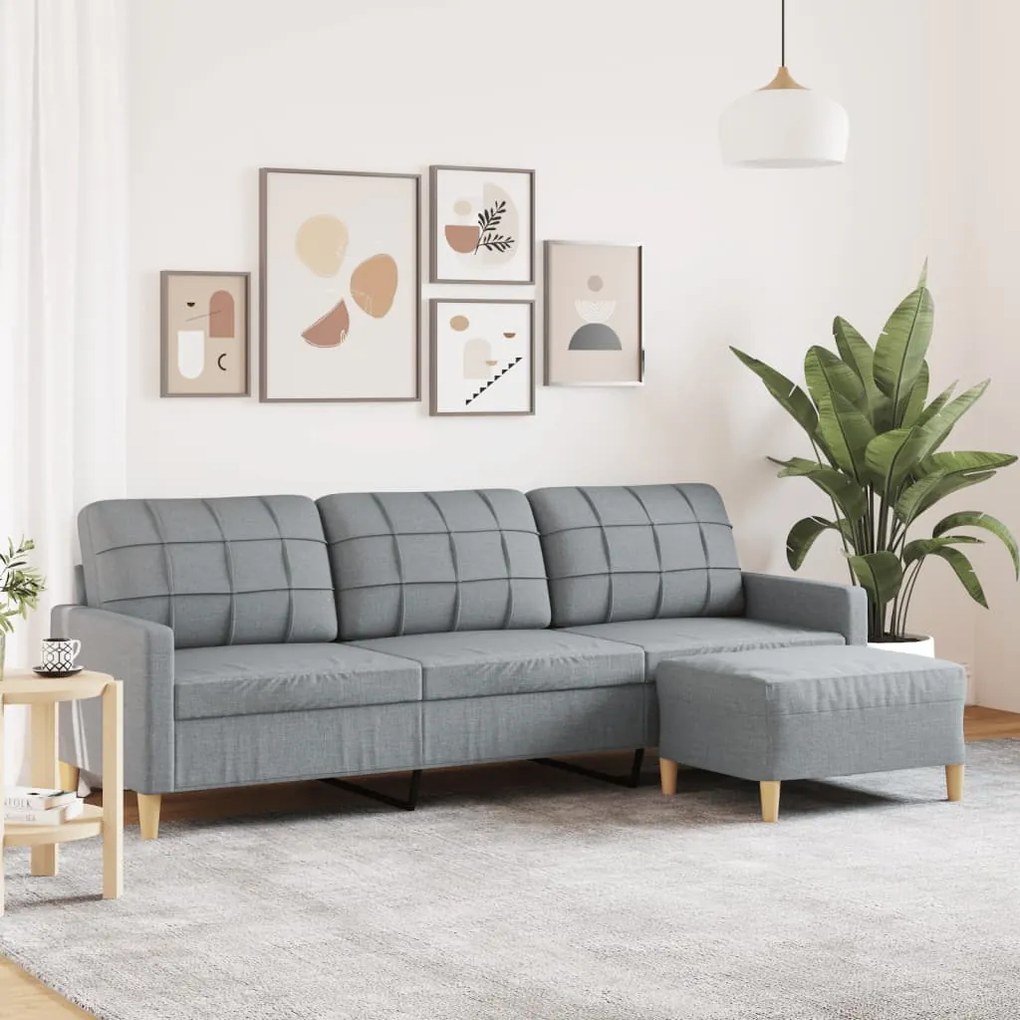3místná pohovka s podnožkou světle šedá 210 cm textil 3278249