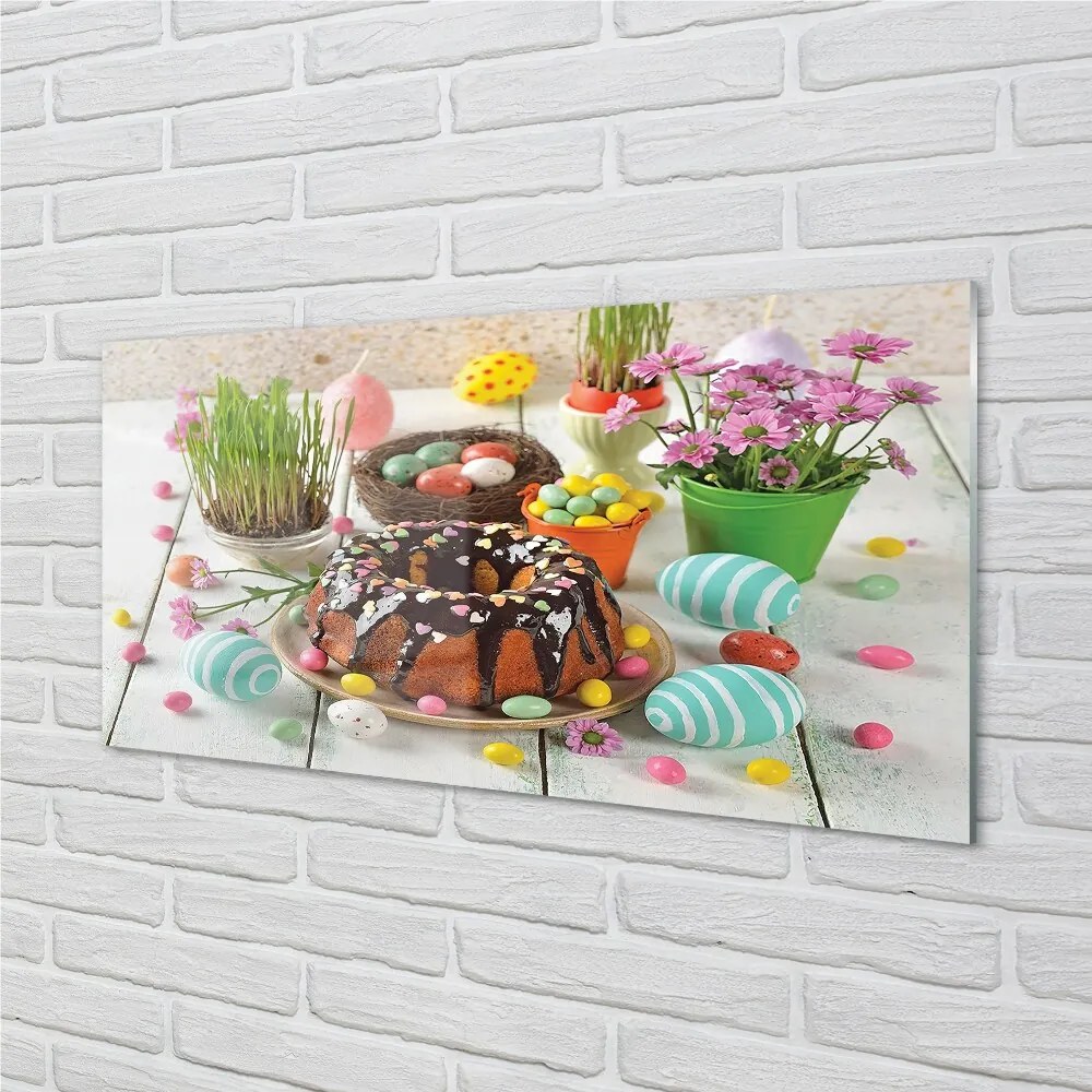 Obraz na skle Vajíčko dort květiny 100x50 cm