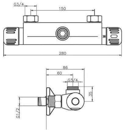 Novaservis Aquamat Sprchová termostat baterie horní vývod 150 mm 2661/1,0