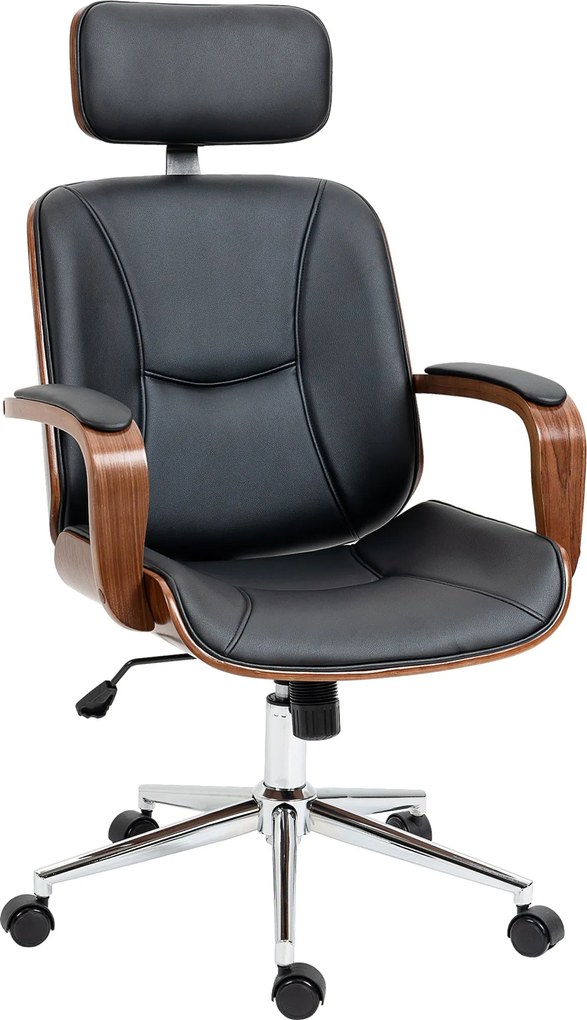 Ergonomická kancelářská židle Vinsetto s otočnou deskou a PU koženým potahem, s odnímatelným opěradlem, nastavitelnou výškou a naklápěcí funkcí 63x62x