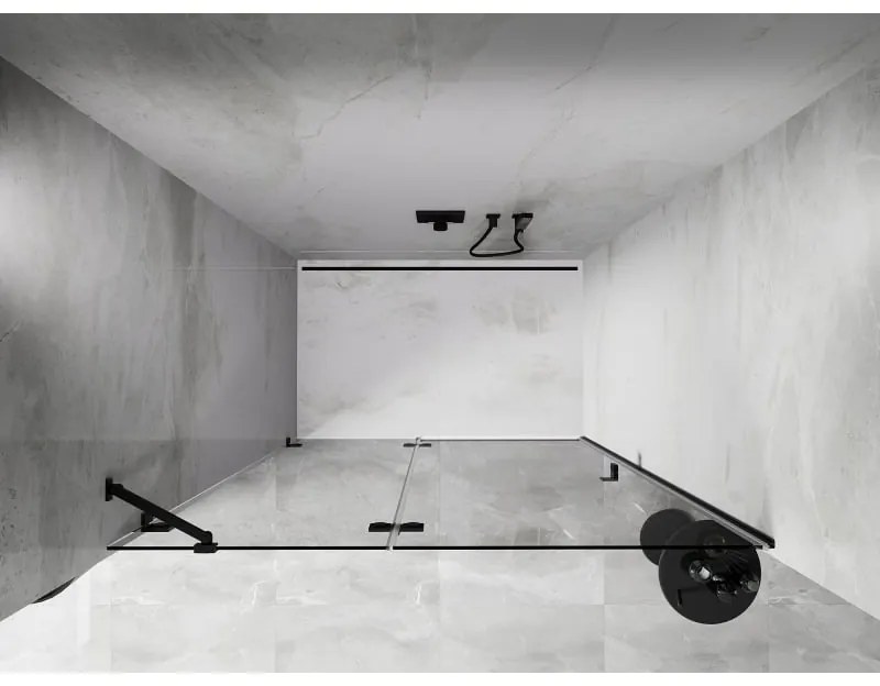 Mexen, Mexen Lunar levé výklopné sprchové dveře 135 cm, transparentní, černé - 834-135-000-70-00-L