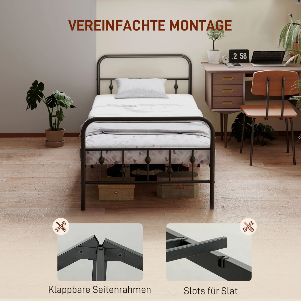 HOMCOM Rám postele pro matraci 200 x 90 cm, skládací rám postele, kovová postel vysoká 82,5 cm, kovový rám postele z kovu, do ložnice, pokoj pro host…