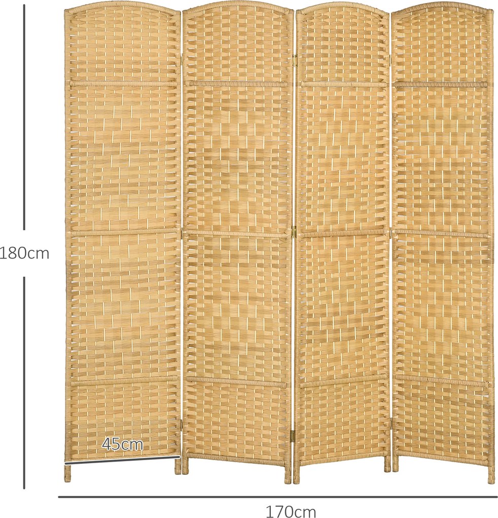 HOMCOM Skládací Paraván 4 Panely 180x180 cm - Ochranná Záclona pro Kancelář a Ložnici v Přírodním Stylu