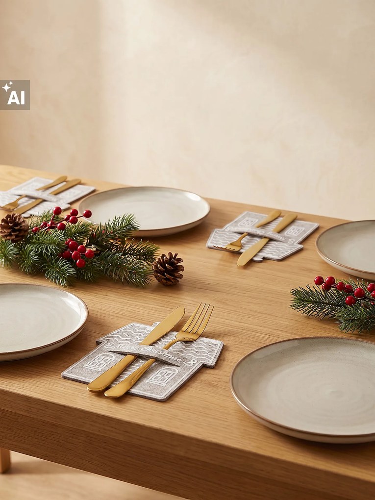 Sinsay - Vánoční obaly na příbory ve tvaru perníkových chaloupek 6 kusů - béžová