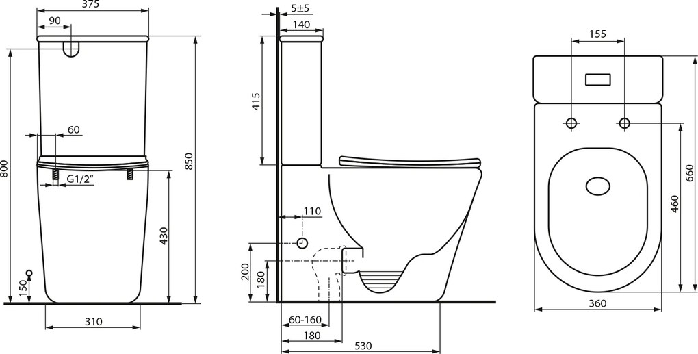 Sapho Avis wc kombi Vortex Rimless spodní zadní odpad keramika bílá PC106V