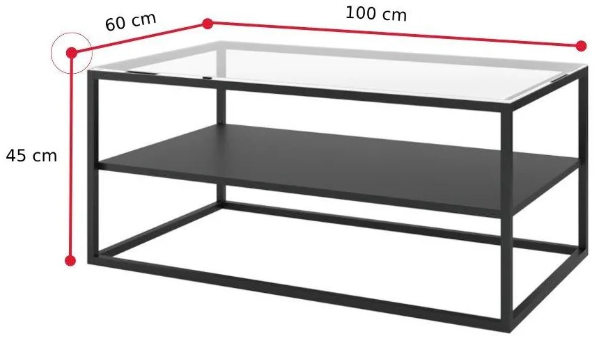 Konferenční stolek VERTO, 100x45x60, sklo/černá