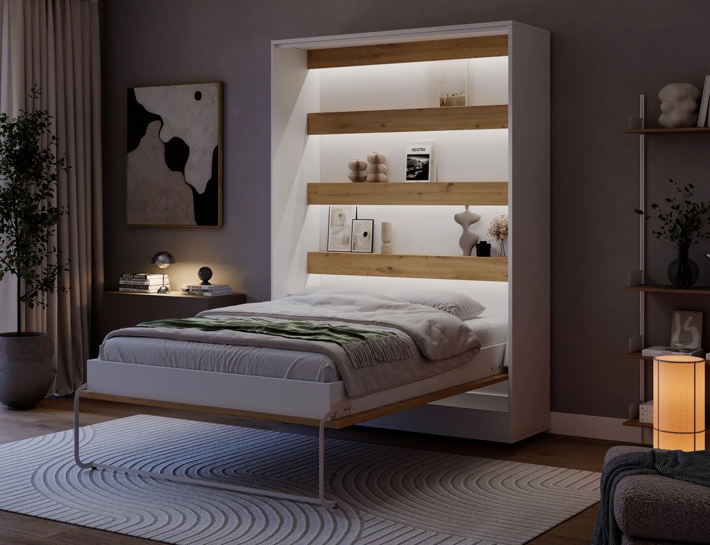 Devesto Sklápěcí postel Vertikální 140 Dub Artisan LED