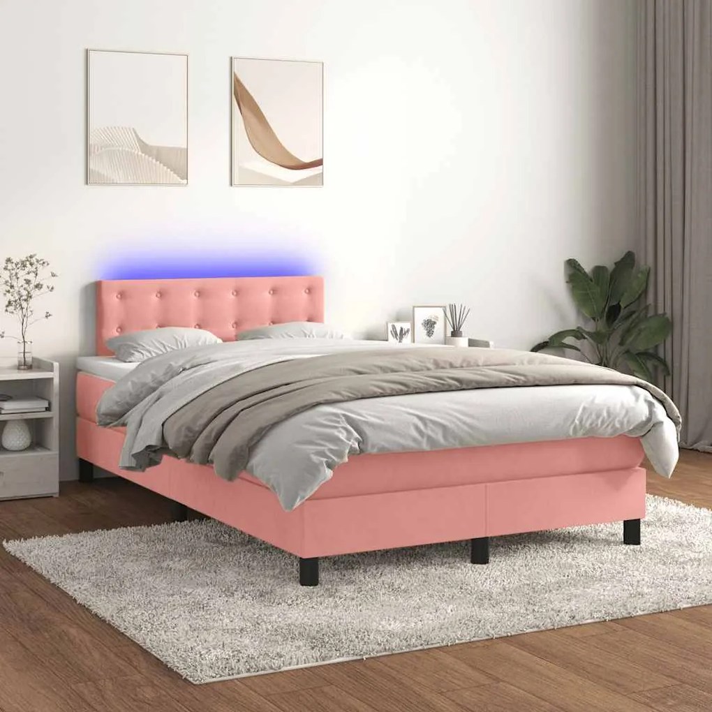 Box spring postel s matrací a LED růžová 120 x 190 cm samet 3270182