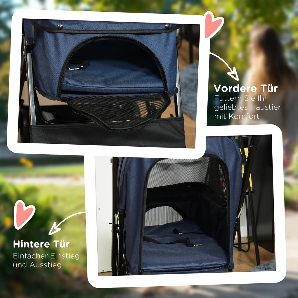 PawHut kočárek pro kočky Oxford Blue 76,5x52x95cm pro malé psy a kočky, skládací a lehký