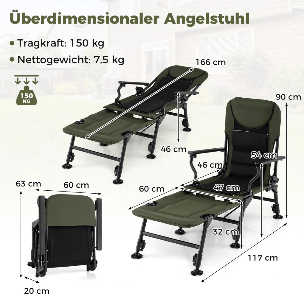 Costway Velké rybářské křeslo Skládací kempingové křeslo Heavy Duty
