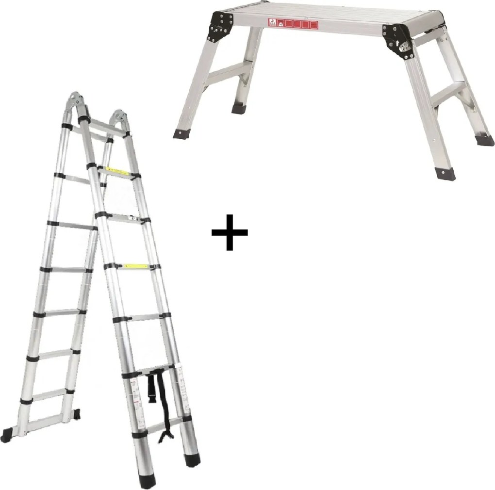 SET ALU skládací žebřík 4,4m + ZDARMA ALU plošina