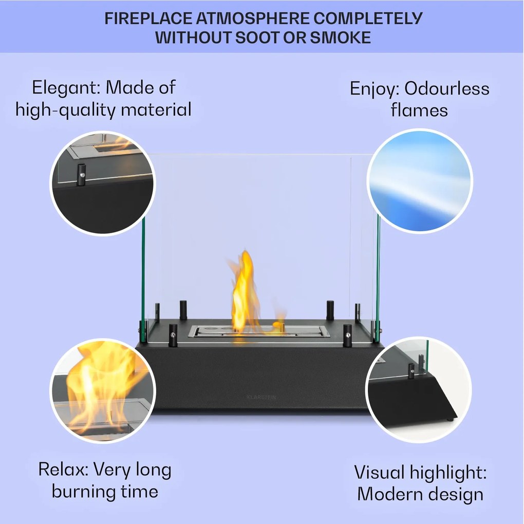 Klarstein Phantasma Cubo, etanolový krb, bez kouře a zápachu, nerezové hořáky, bezpečnostní sklo