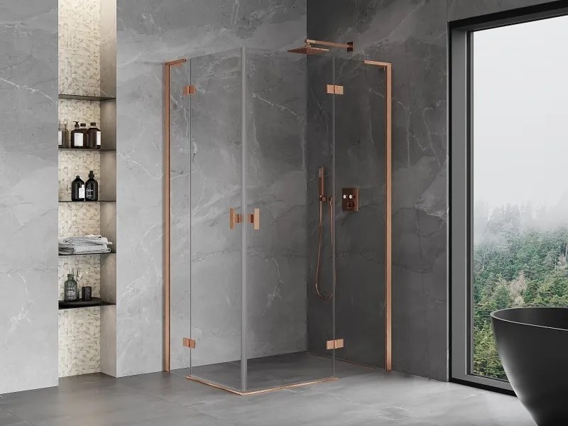 Mexen Mist-H L Duo, 2-křídlý sprchový kout 70 x 90 cm, čiré sklo, měděný matný profil, 8A5L-070L-090P-65-00