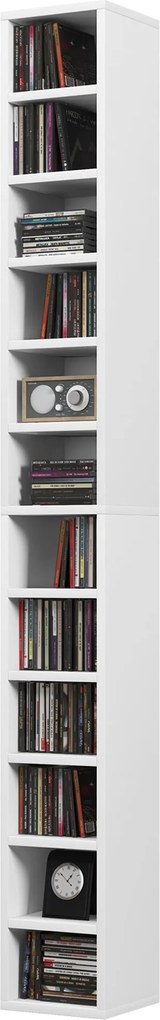 HOMCOM Úložný sloupec na CD a DVD, regál s 12 přihrádkami, kapacita max. 204 CD, 21 x 20 x 175 cm, bílá