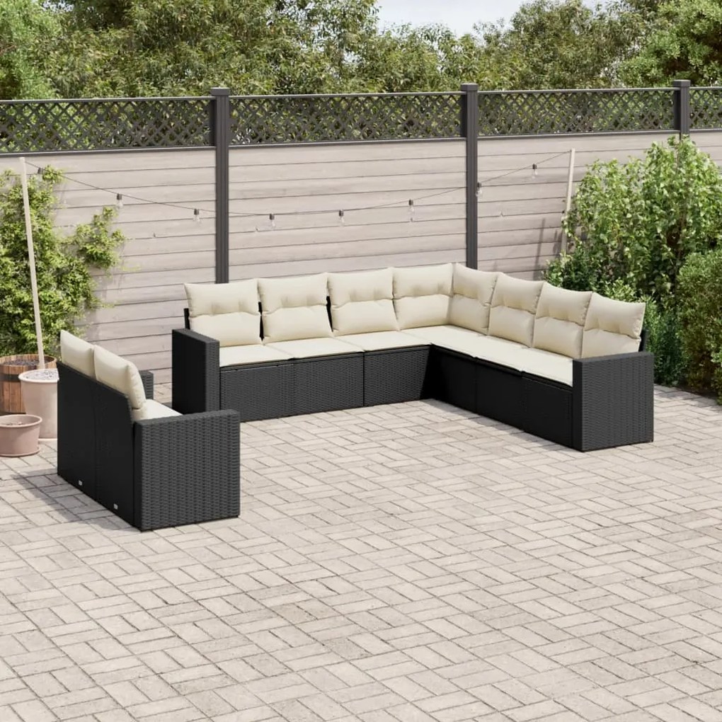9dílná zahradní sedací souprava s poduškami černá polyratan 3251483