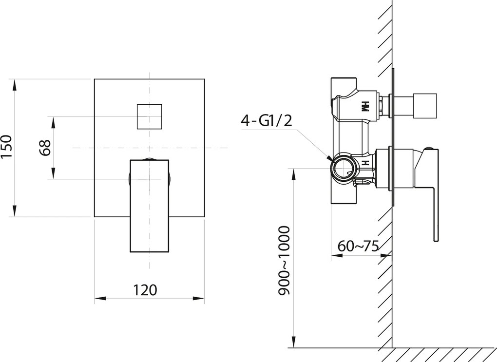 Sapho Sapho, CUBEMIX podomítková sprchová baterie, 2 výstupy, zlato mat, CM042GB