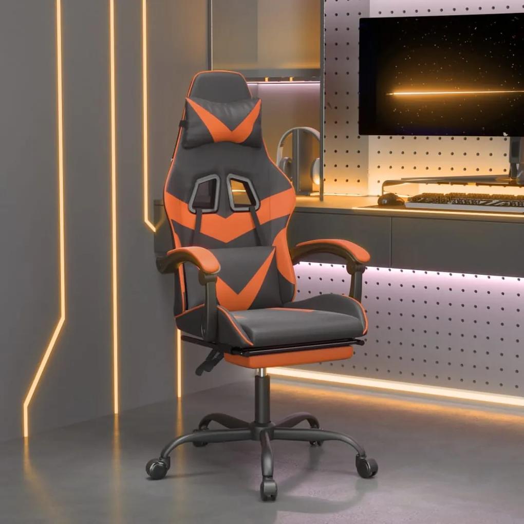 Otočná herní židle s podnožkou černá a oranžová umělá kůže,  349561