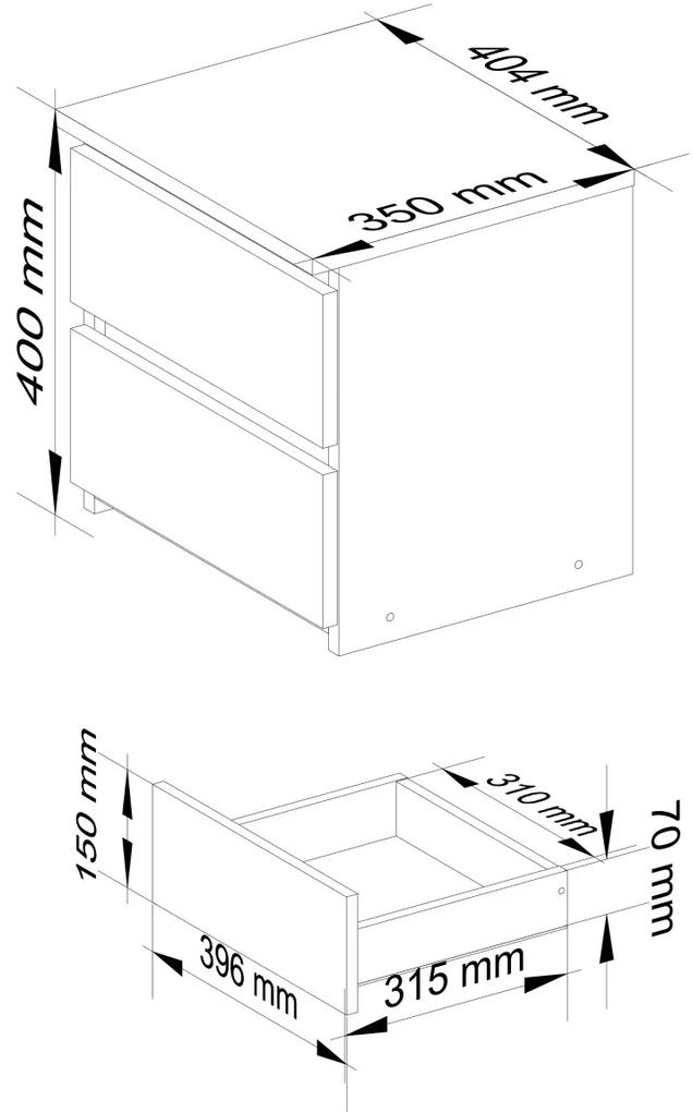 Noční stolek CL2 s 2 zásuvkami šedý grafit/bílý