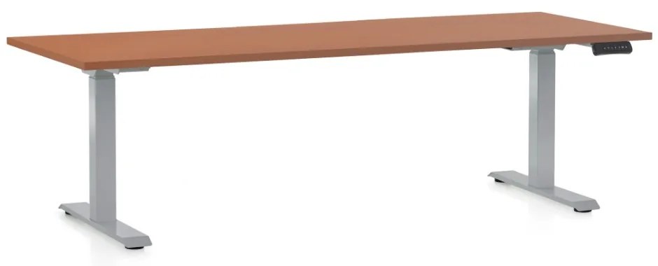 Výškově nastavitelný stůl OfficeTech D, 200 x 80 cm, šedá podnož, třešeň