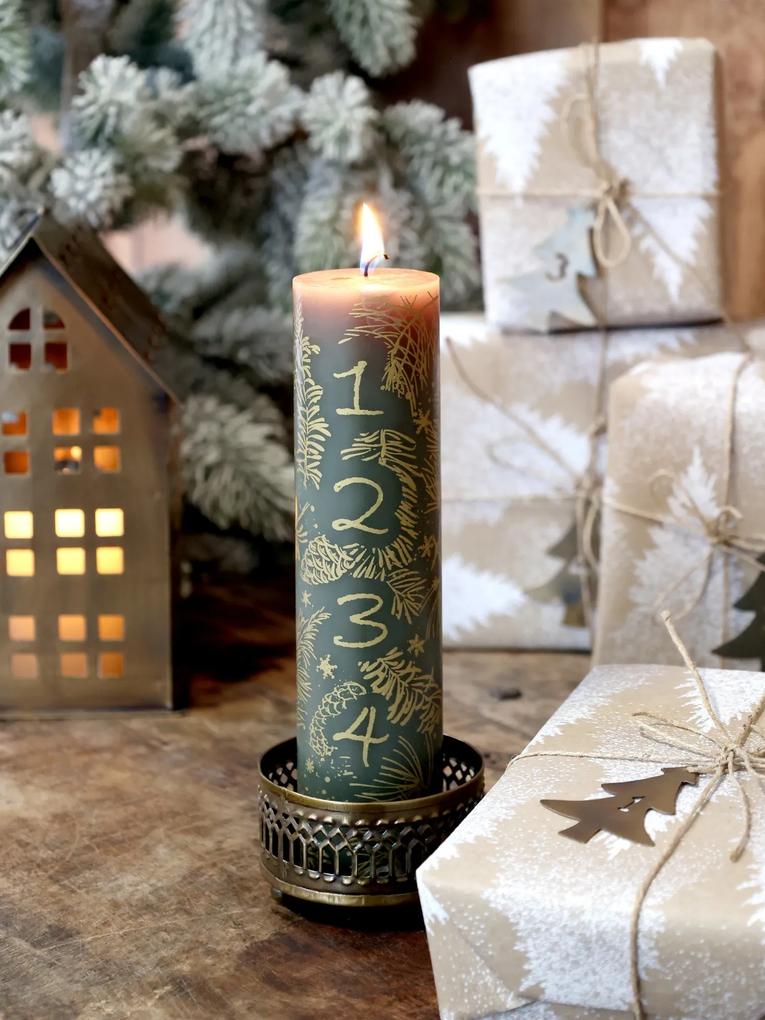 Zeleno - zlatá adventní svíčka s čísly 1- 4 Advent Candle - Ø 5*20cm / 48h