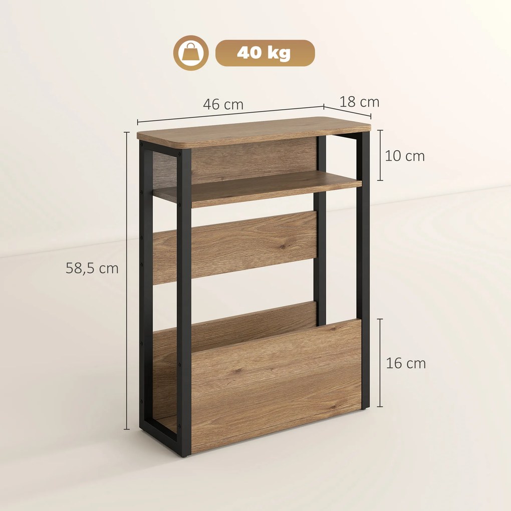 HOMCOM příruční stolek, noční stolek se dvoustupňovou odkládací plochou, zaoblené rohy, 46 d x 18 š x 58,5 v cm, ořech