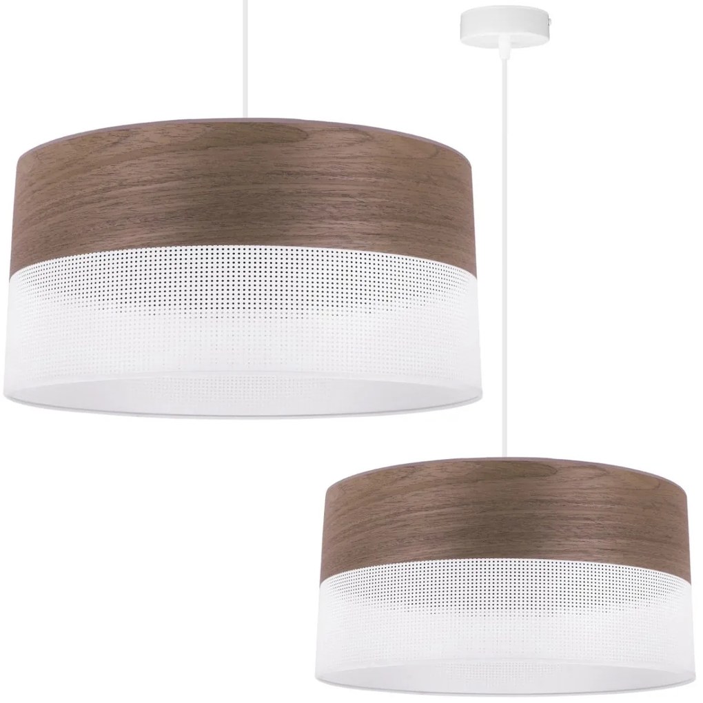 Závěsné svítidlo Wood, 1x hnědá ořechová dýha/bílé plastové stínítko, (fi 44cm)