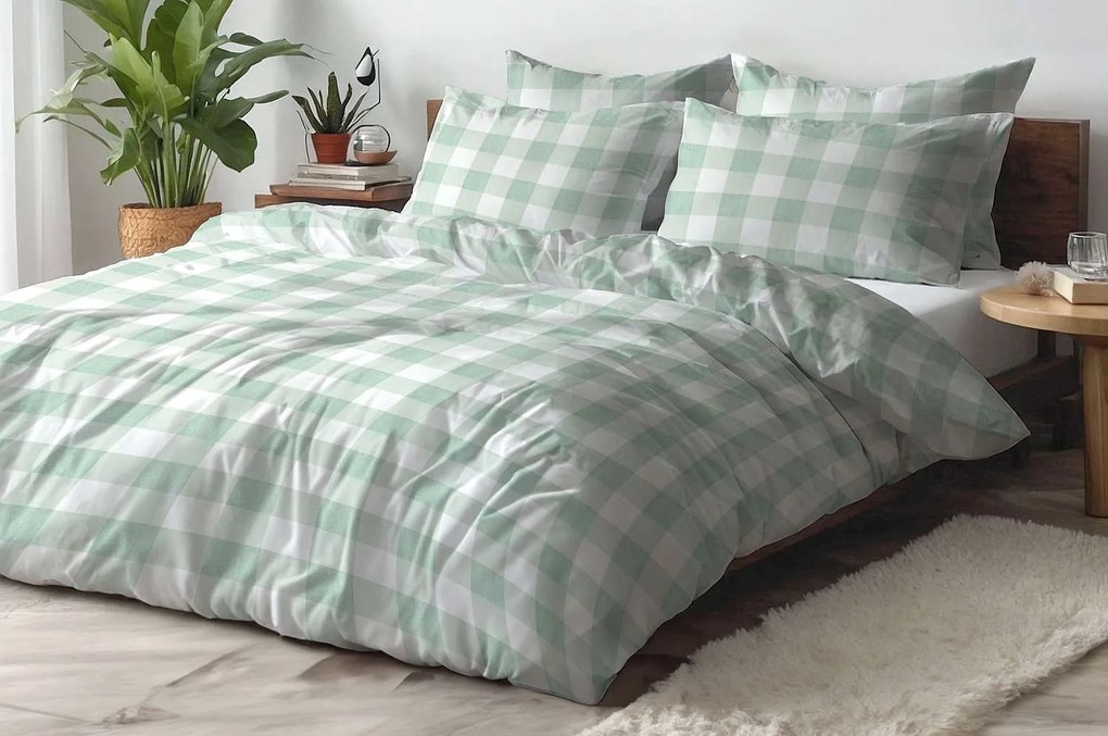 Bavlněné povlečení Kostky - mint Velikost: 140 x 200 + 70 x 90