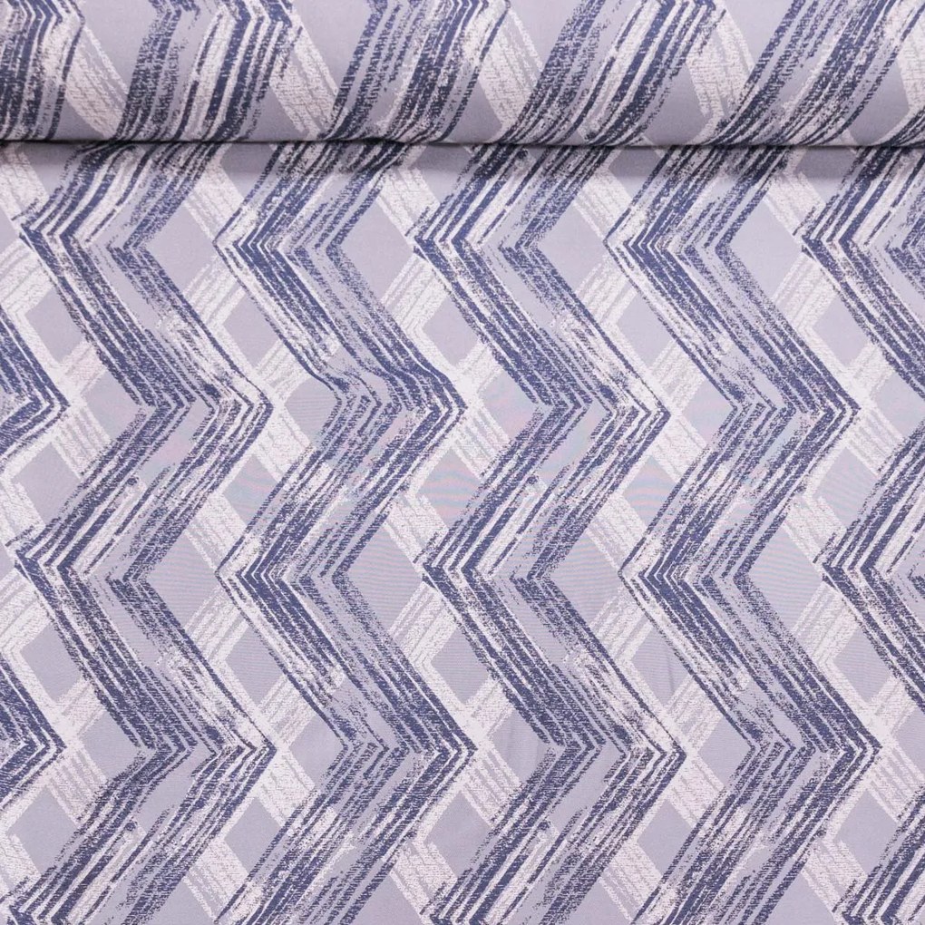 Dekorační závěs, 148/34, šedo-modrý zig zag vzor, šířka 140cm (látka v metráži)