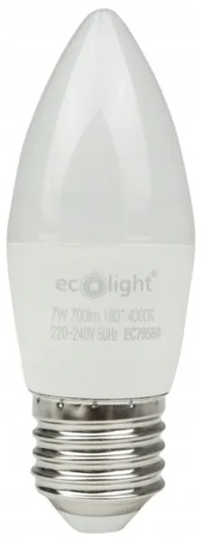 ECOLIGHT LED žárovka E27 7W C37 4000K 700lm - neutrální bílá