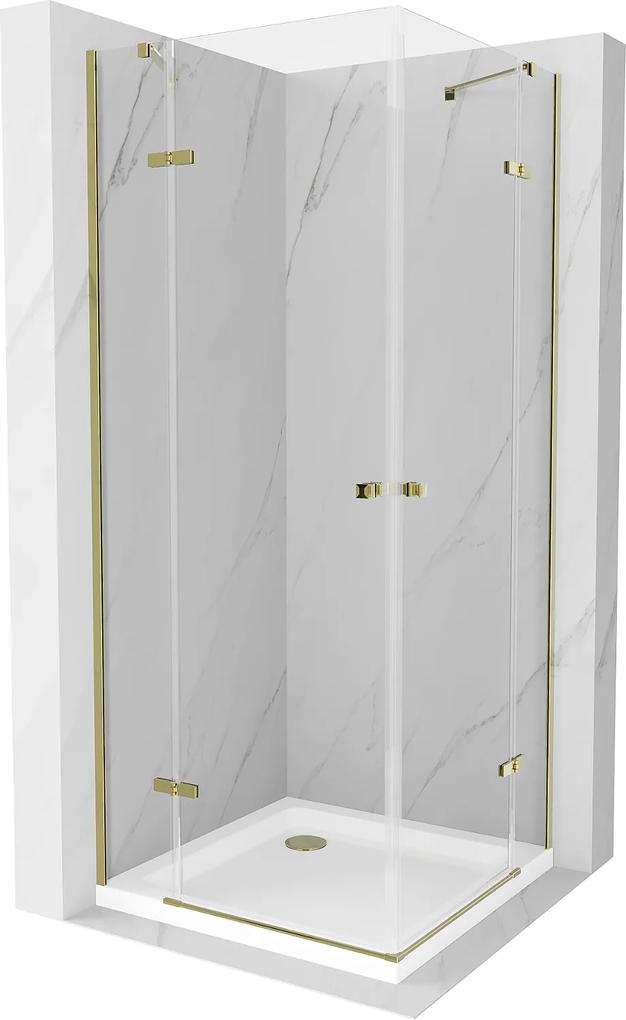 Mexen Roma Duo, sprchový kout 100 (dveře) x 100 (dveře) cm, 6mm čiré sklo, zlatý profil + sprchová vanička, 854-100-100-50-02-4010G