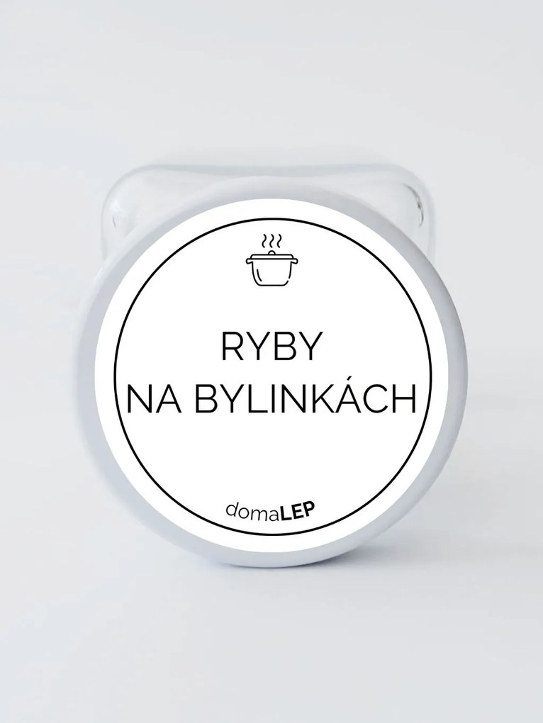 Samolepka na kořenky RYBY NA BYLINKÁCH bílá 5 cm základní písmo